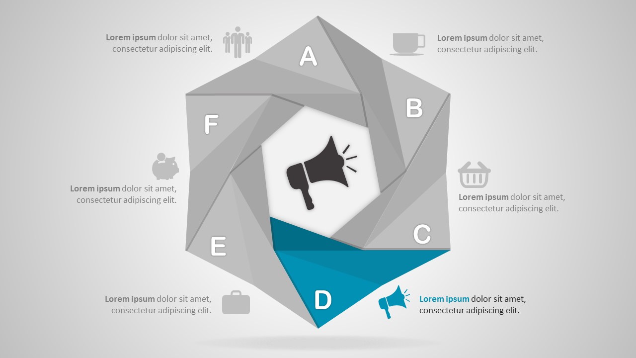 Bended Origami Hexagonal PowerPoint Diagram