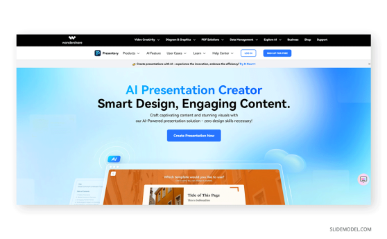 01-presentory-wondershare-landing-slidemodel-ai-compare - SlideModel