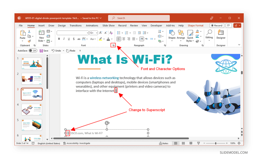 03-change-to-superscript-footer-in-powerpoint-slidemodel
