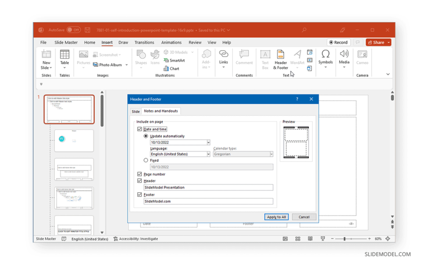 03 edit footer in powerpoint for handouts SlideModel
