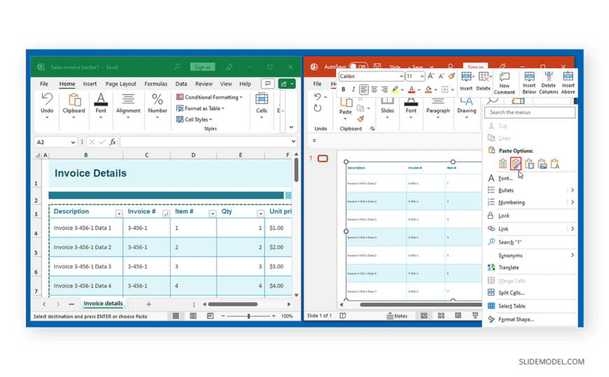 06 copy a table from excel to powerpoint SlideModel