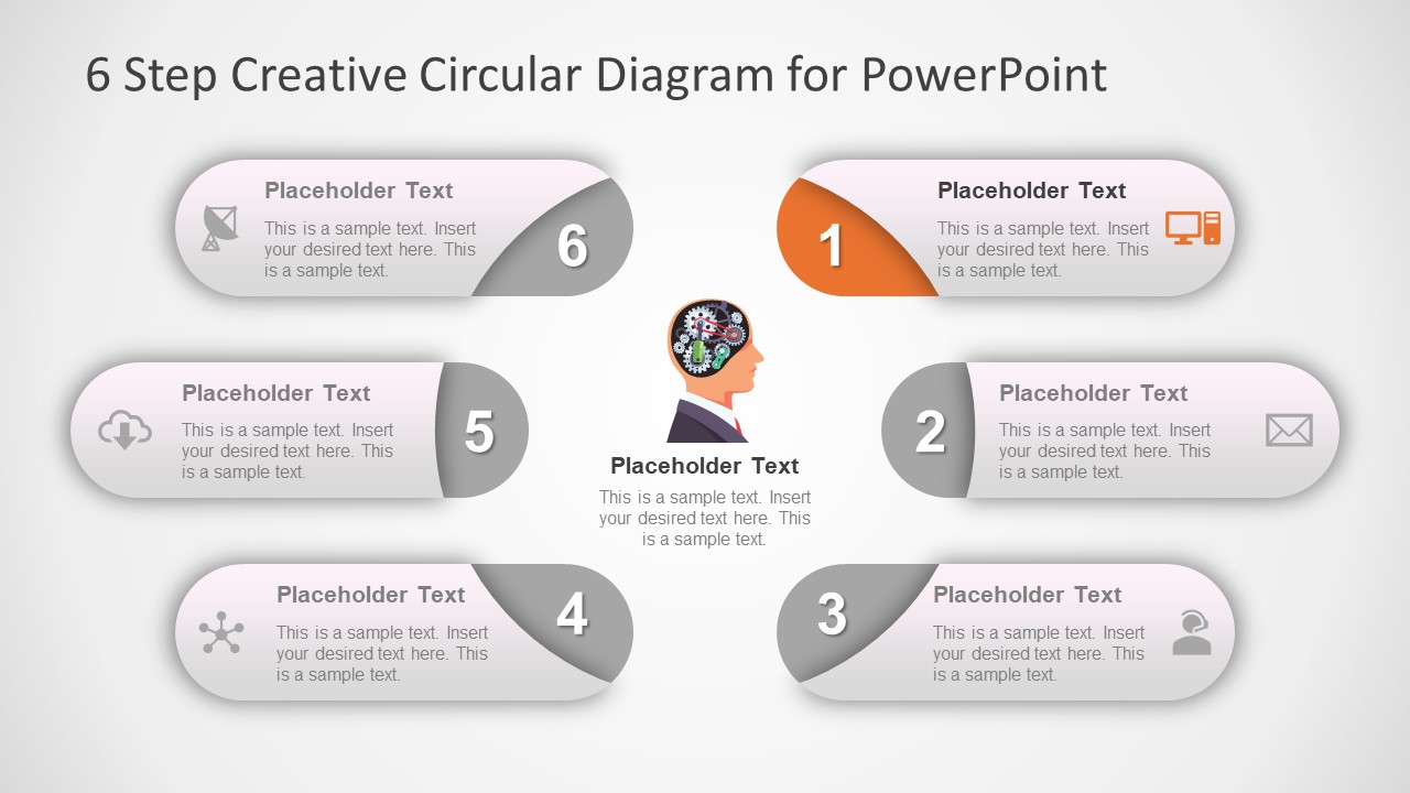 6 Step Brain Machinery Circular Diagram for PowerPoint - SlideModel