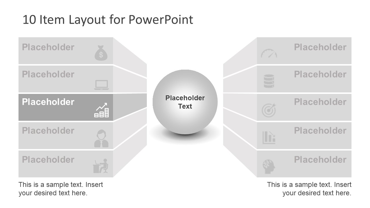 10 Item Tunnel Layout PowerPoint Diagram