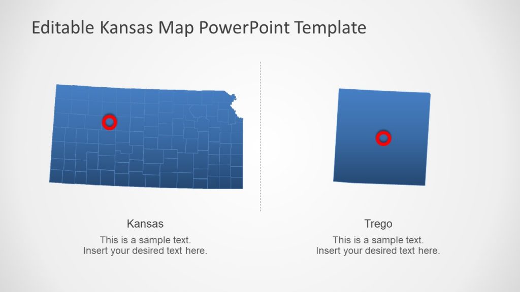 Blue Silhouette Map of Kansas PPT - SlideModel