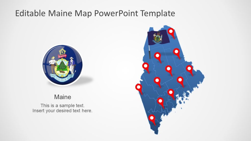 PowerPoint Map of Maine with Flag - SlideModel