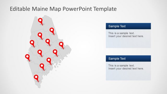 Gray Map of Maine with Location Markers PPT - SlideModel