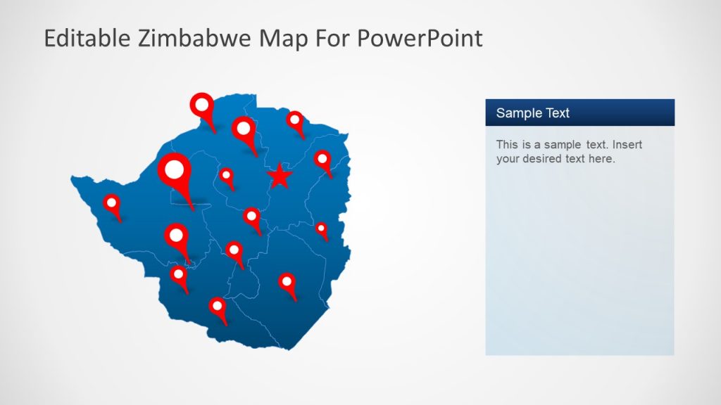 Location Pointers on Blue Map of Zimbabwe - SlideModel