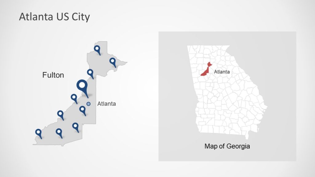 Editable Map Atlanta Location Pins PPT - SlideModel