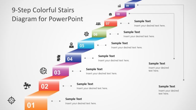 9-Step Colorful Stairs PPT Diagram Template - SlideModel 9-Step Colorful Stairs PPT Diagram Template - SlideModel