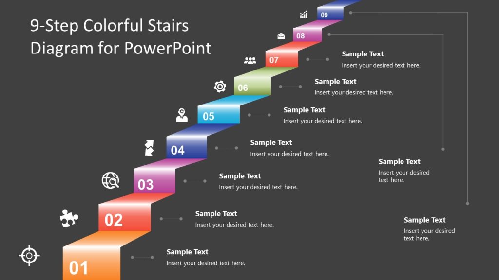9-Step Colorful Stairs Presentation Template - SlideModel
