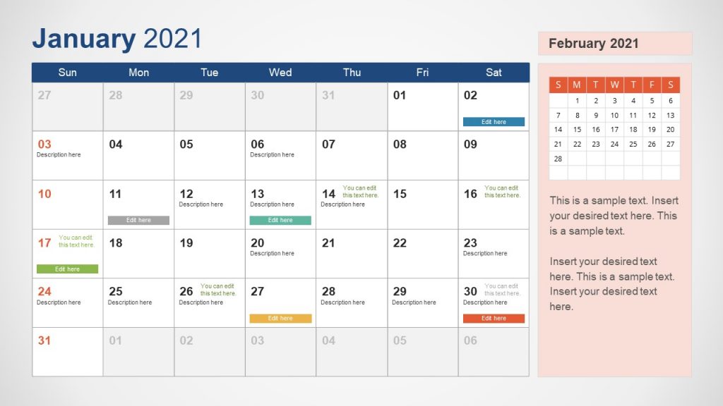 2021 Calendar Template January PowerPoint - SlideModel