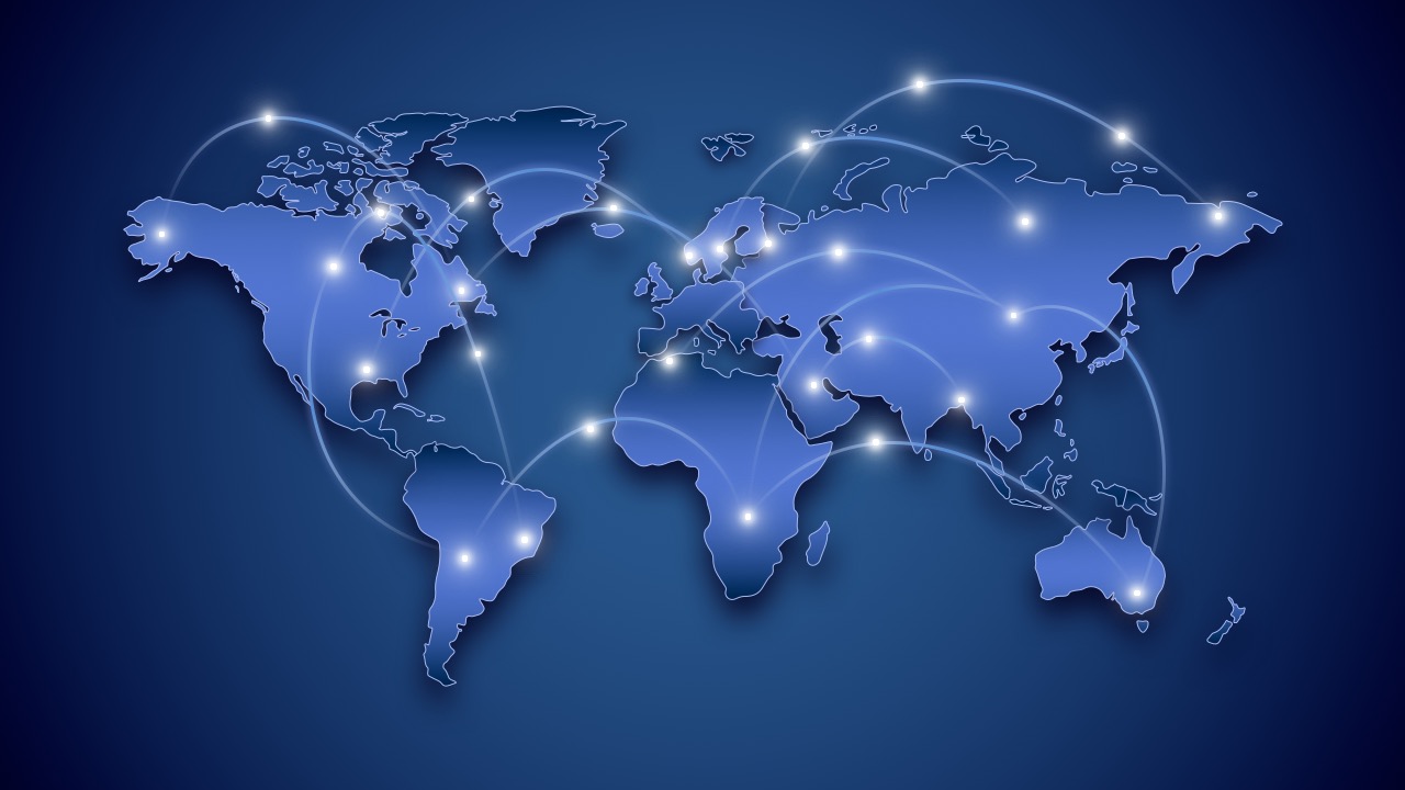 Editable World Map And Connections PowerPoint