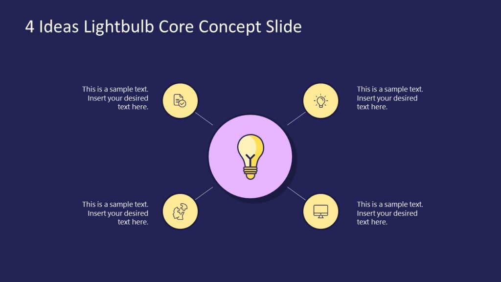 4 Steps Ideas Lightbulb Core Concept PPT - SlideModel
