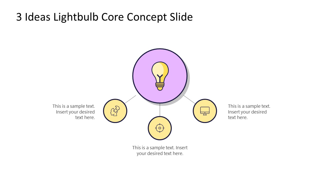 Ideas Lightbulb Diagram Slides with Core Concept for PowerPoint ...