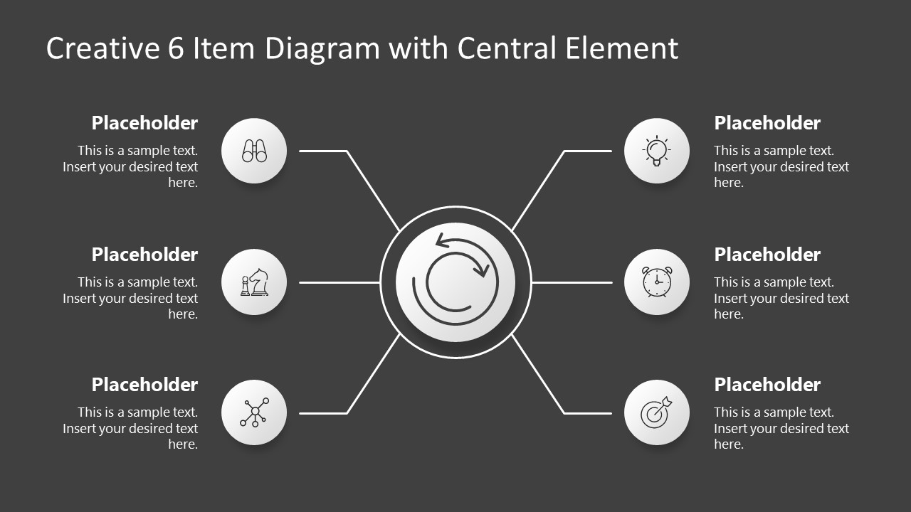 Creative 6 Item Diagram for PowerPoint with Central Element - SlideModel