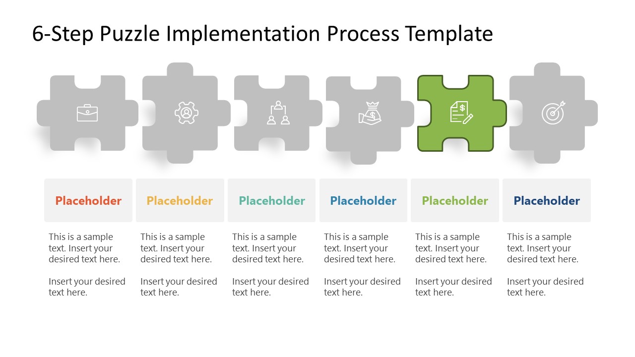 6-Step Puzzle Implementation Process Template for PowerPoint - SlideModel