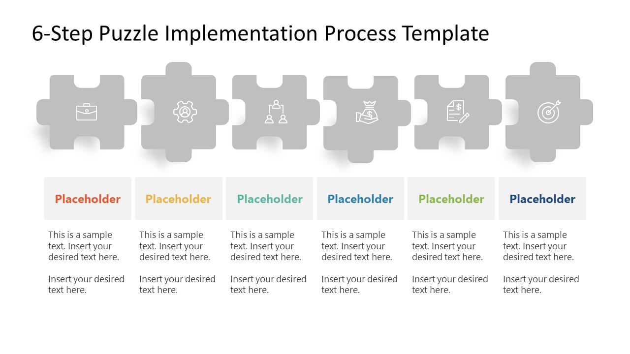 6-Step Puzzle Implementation Process Template for PowerPoint - SlideModel