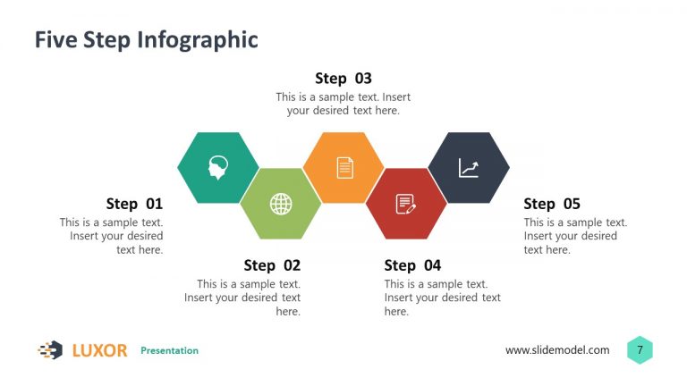 Five Step Hexagons Infographic Diagram - SlideModel