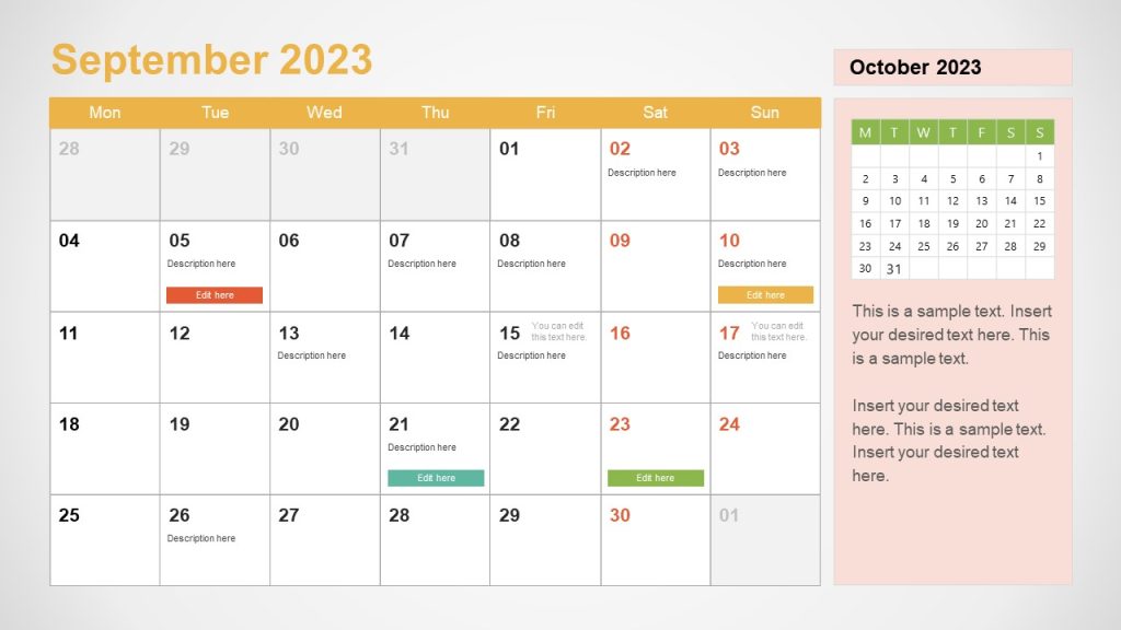 September Month Calendar Slide Template for PowerPoint - SlideModel
