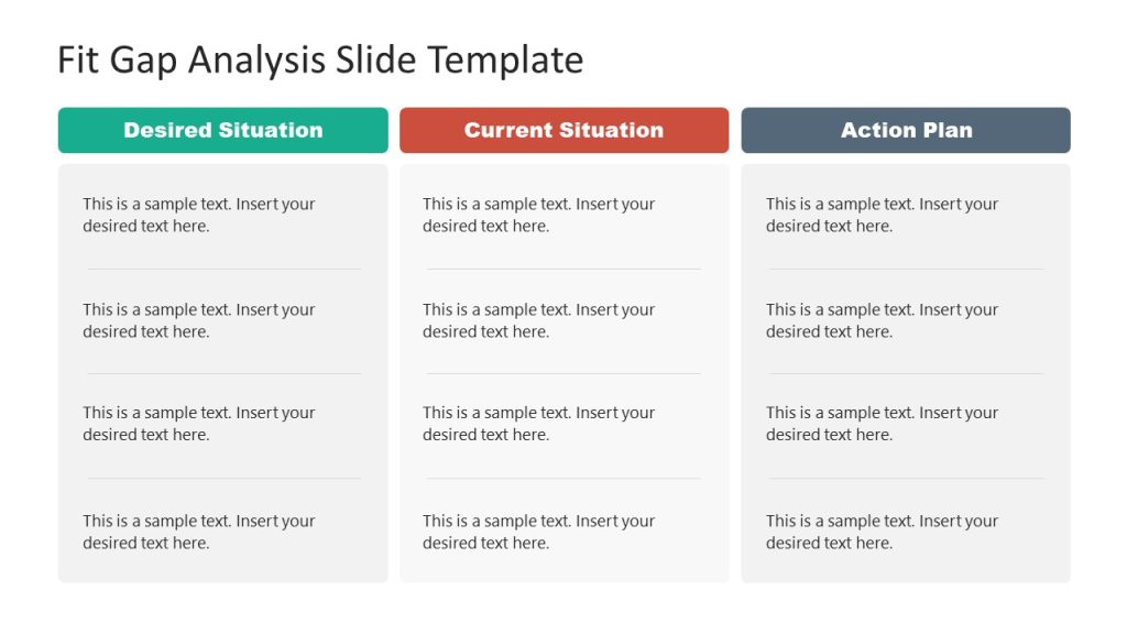 Three Columns Slide for Fit Gap Analysis - SlideModel