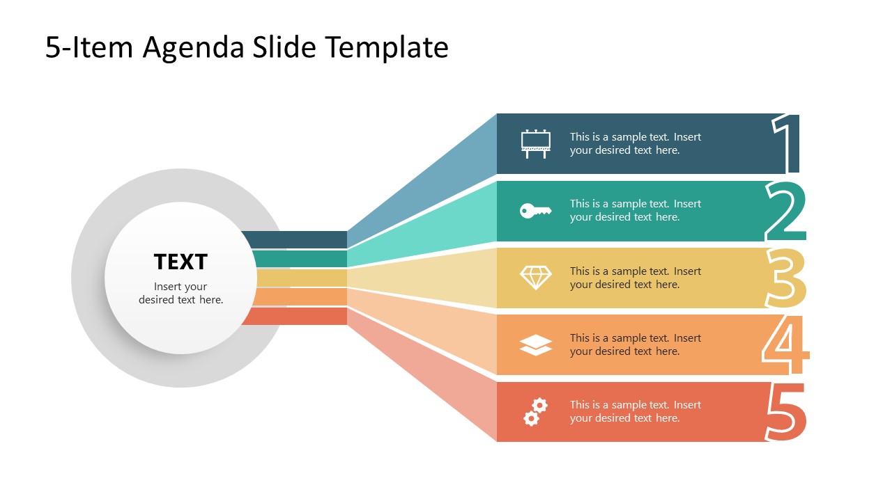 5 Item Agenda Slide Template With Core Element For PowerPoint