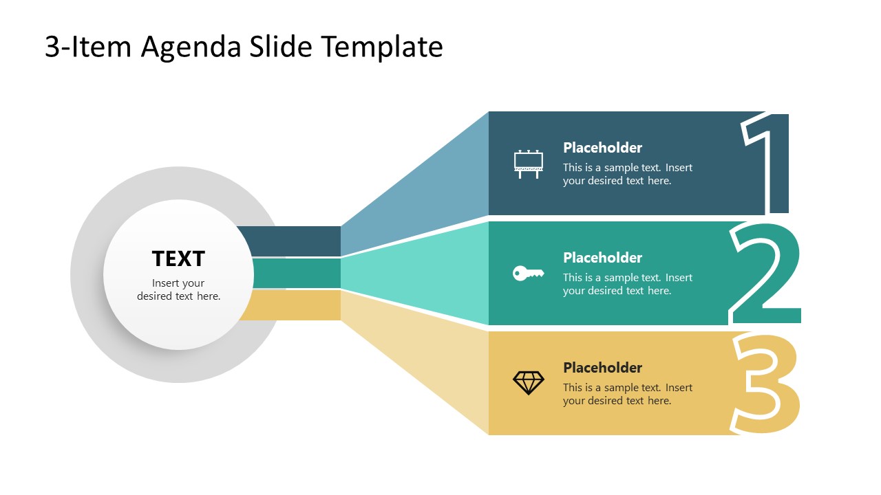 3 Item Agenda Slide Template With Core Element For PowerPoint