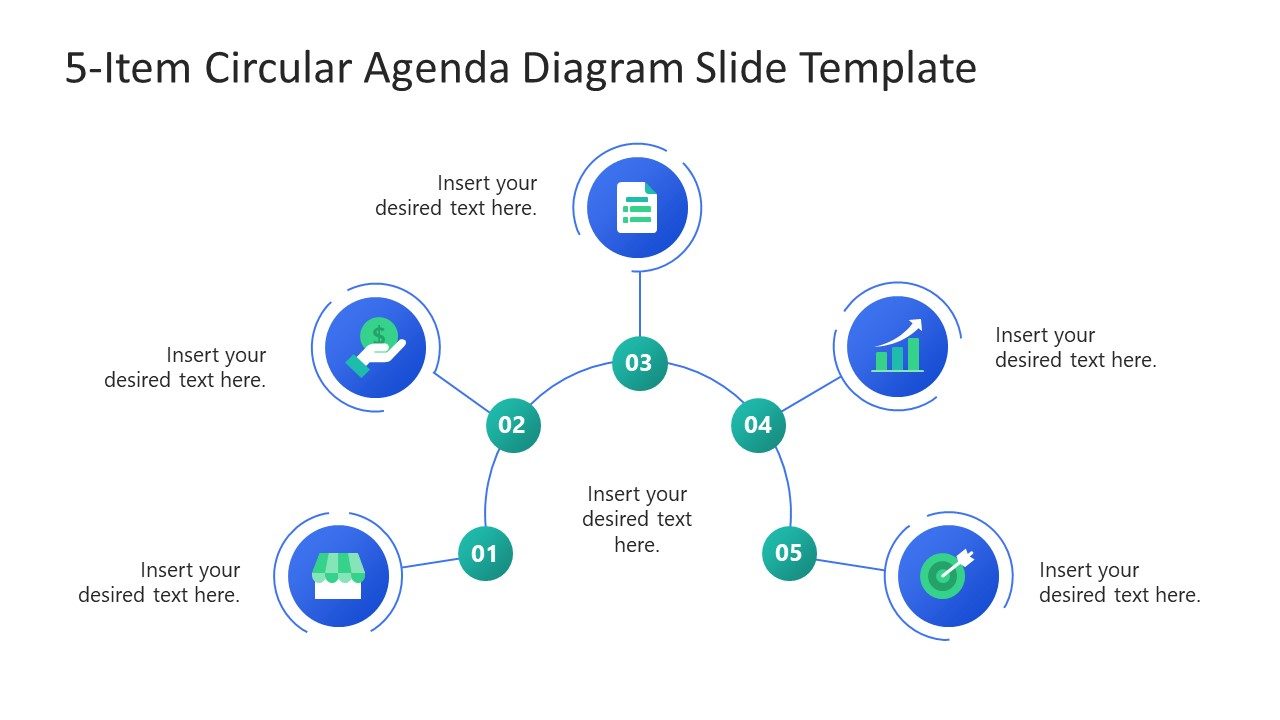 Editable 5-Item Circular Agenda Diagram Layout - SlideModel