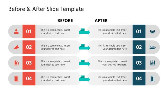 Four Rows with Numbers - Before & After PPT Template - SlideModel