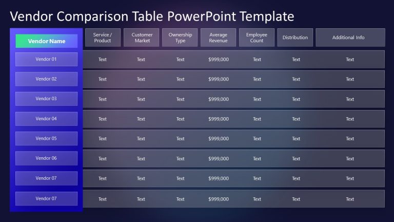 Dark Background Slide - Vendor Comparison Matrix PPT Template - SlideModel Dark Background Slide - Vendor Comparison Matrix PPT Template - SlideModel