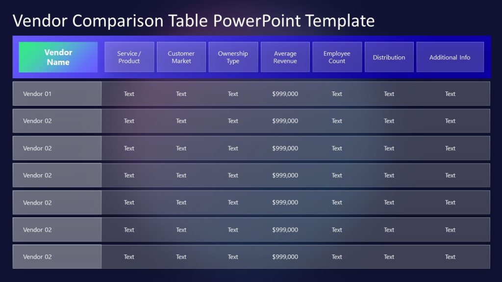 Dark Background Slide - Vendor Comparison Matrix PowerPoint Template ... Dark Background Slide - Vendor Comparison Matrix PowerPoint Template ...