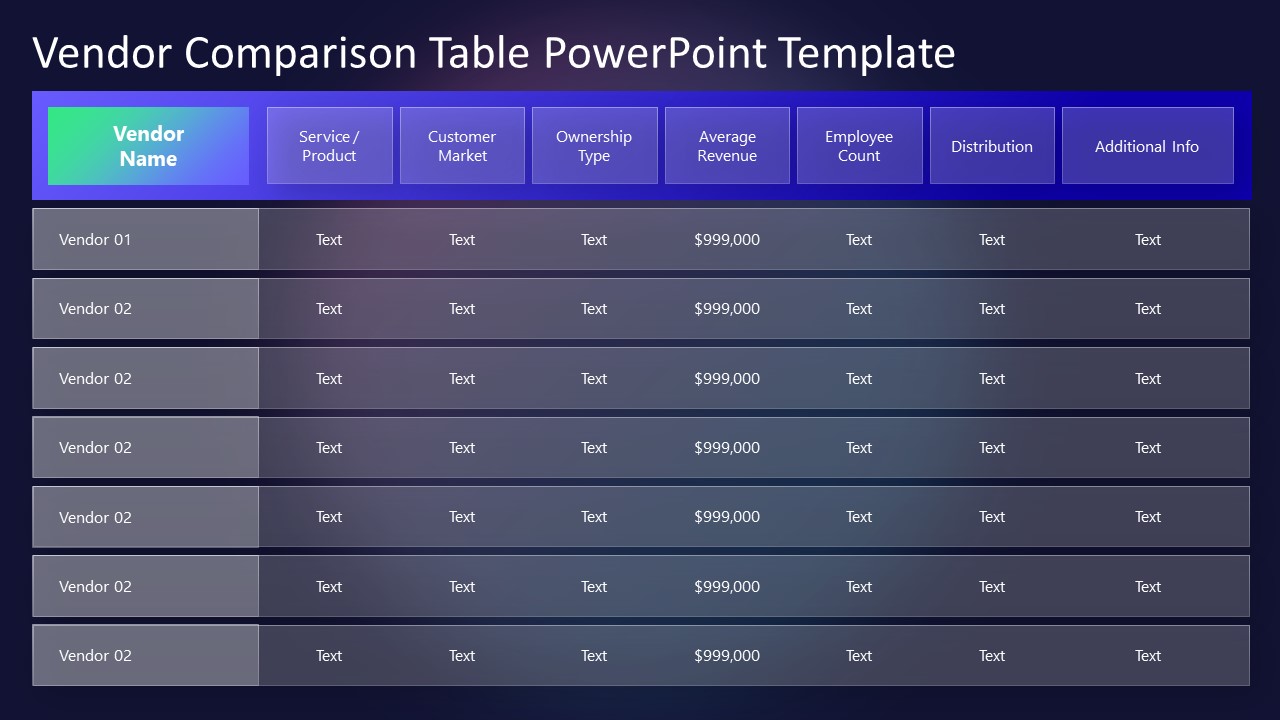 Vendor Comparison Matrix Template for PowerPoint