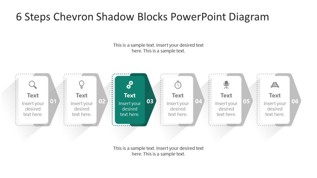 Editable 6 Steps Chevron Shadow Blocks Diagram PPT Template - SlideModel