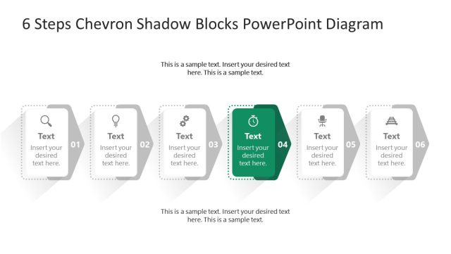 Customizable 6 Steps Chevron Shadow Blocks Diagram PPT Template - SlideModel