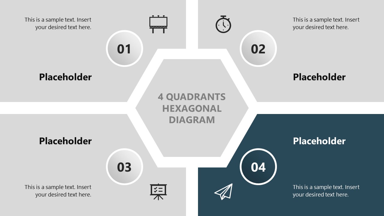 4 Quadrants Hexagonal Diagram Template for PowerPoint
