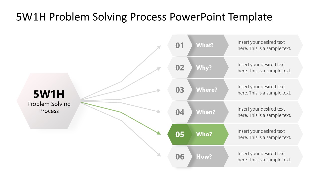 5W1H Problem Solving PowerPoint Template & Presentation Slide