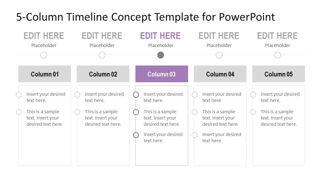 5-Column Timeline PPT Template - Column 3 Color Highlight Slide ...