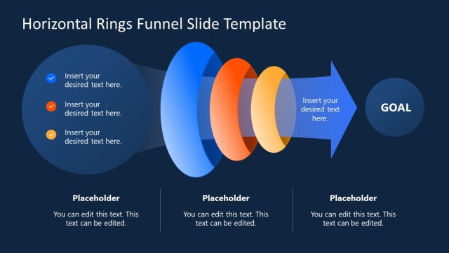 3-Step Horizontal Rings Funnel PPT Presentation Template -Dark Background Slide - SlideModel