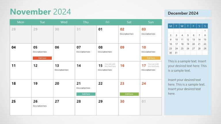 Slide for November - 2024 Calendar Template for Presentation - SlideModel