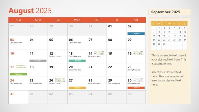 Slide for the Month of August - Calendar 2025 - SlideModel