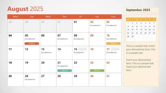 Month of August Slide PowerPoint Template - SlideModel