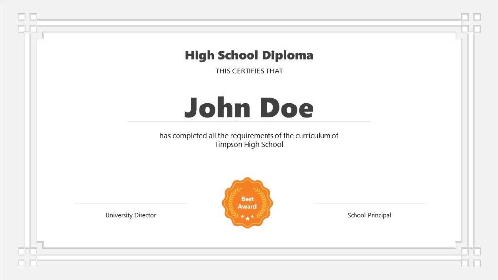 High School Diploma PowerPoint Template - Decorative Slide - SlideModel