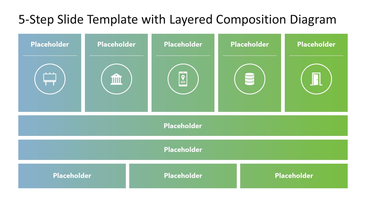 5-Step Slide Template for PowerPoint with Layered Composition Diagram