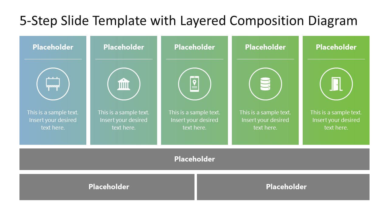 5-Step Slide Template for PowerPoint with Layered Composition Diagram