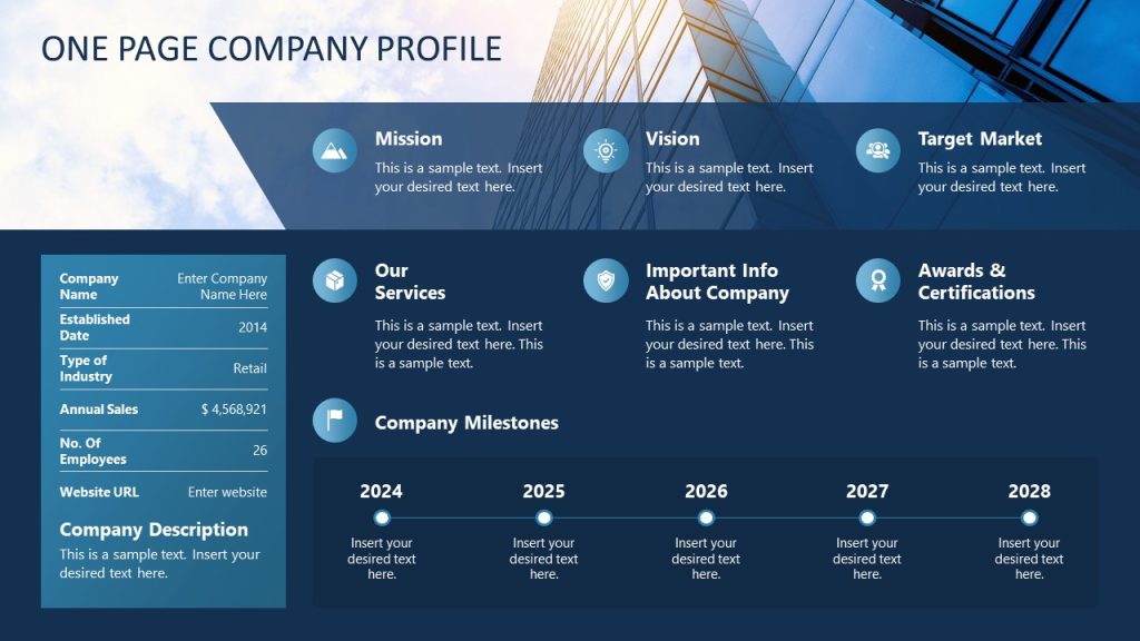 One Page Company Profile Slide Template for PowerPoint - SlideModel