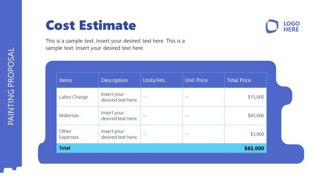 Cost Estimate Slide for Painting Proposal Template - SlideModel