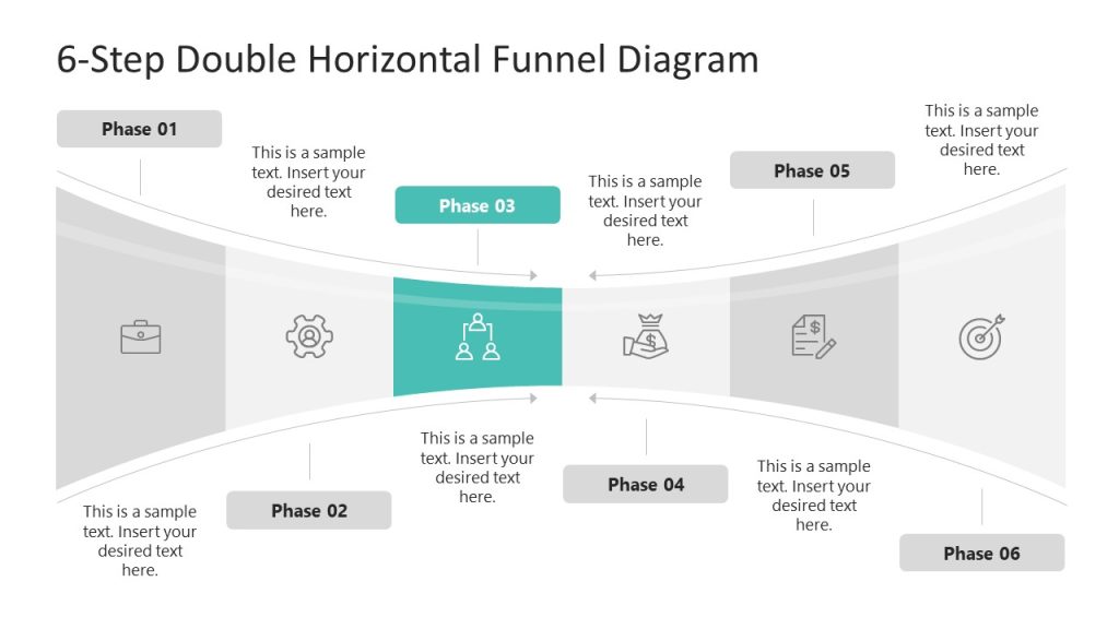 6-Step Horizontal Double Funnel Diagram Slide - SlideModel