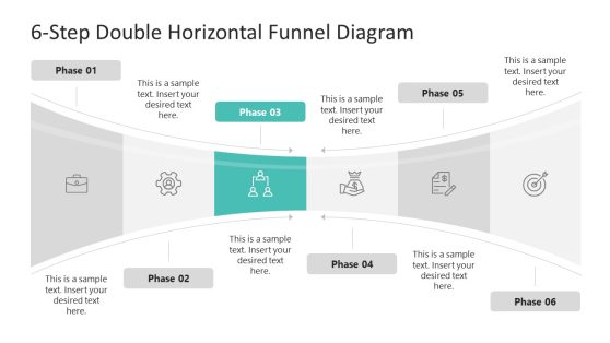 6-Step Horizontal Double Funnel Diagram Slide - SlideModel