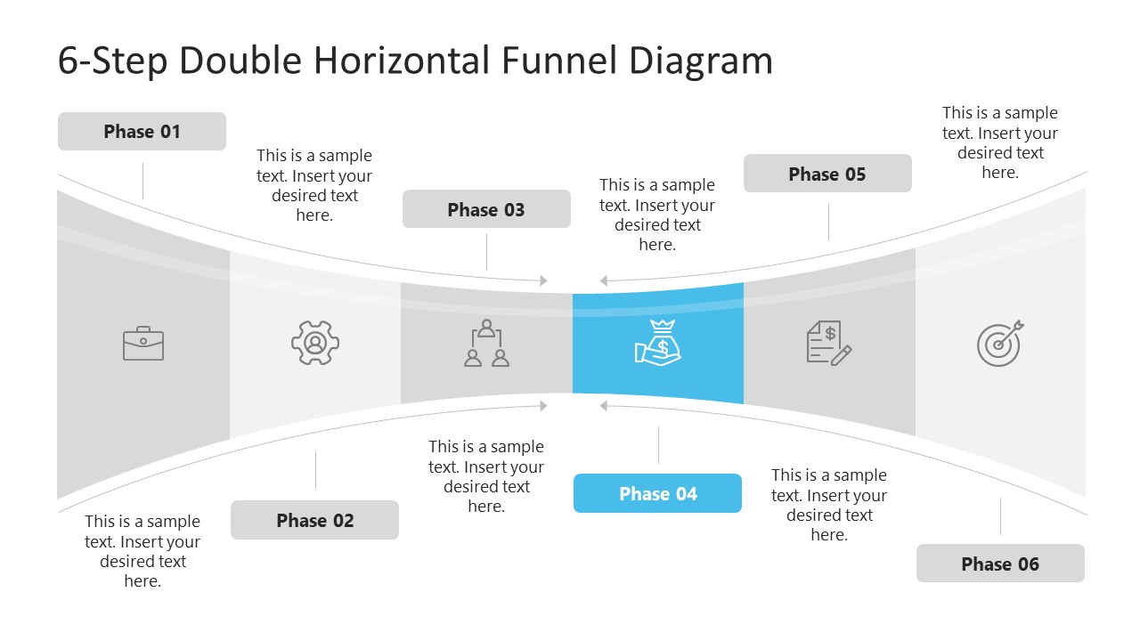 6-Step Horizontal Double Funnel Diagram PowerPoint Template