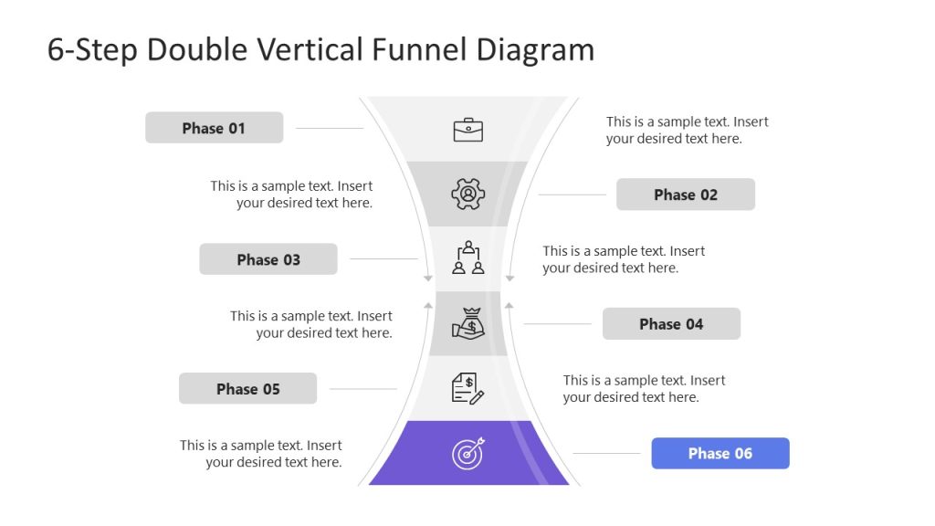 Customizable 6-Step Vertical Double Funnel Slide - SlideModel