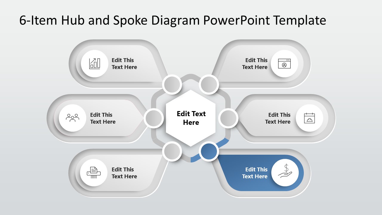 6-Item Hub & Spoke Diagram PowerPoint Template